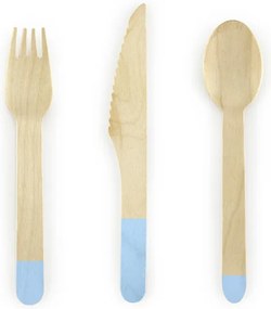 PCo Dřevěné příbory přírodní, světle modrá, 16cm 18ks