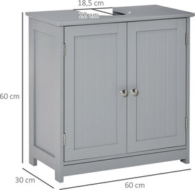 Koupelnová skříňka Kleankin pod umyvadlo - Skříňka pod umyvadlo - Skříň s 2 dveřmi a policí - Rozměry 60D x 30Š x 60V cm - Šedé dřevo