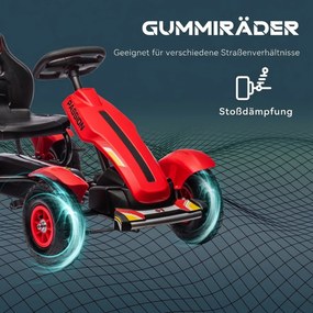 HOMCOM Pedal Go-Kart pro děti od 5 let, pedálové auto s nastavitelným sedadlem, gumovými pneumatikami a ruční brzdou pro chlapce a dívky do 50 kg, ro…