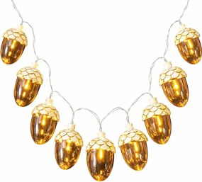 LED svítící žaludy na řetězu, 8 kusů, délka 1,3 m, zlatá