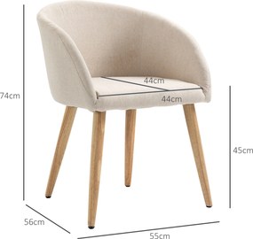 HOMCOM Sada 2 jídelních židlí - Skandinávský design - Zúžené skloněné nohy z kaučukového dřeva - Ergonomický potah s opěradlem a područkami v lnu béž…