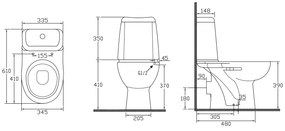 Aqualine, RIGA WC kombi, zadní odpad, splachovací mechanismus, RG601