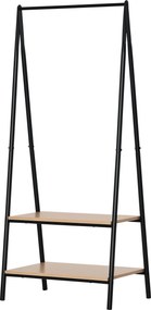 HOMCOM Stojan na oblečení s policí na boty, kovový + dřevěný, černý + přírodní, 64 x 42,5 x 149 cm | Aosom