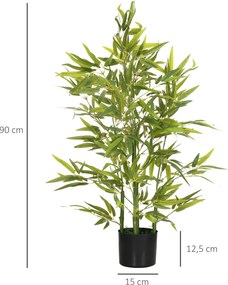 HOMCOM Umělý Bambus Velký 90 cm, Plastové Bambusové Umělé Rostliny, Realistický Faux Bambus v Květináči pro Obývací Pokoj, Ložnici, Zahradu