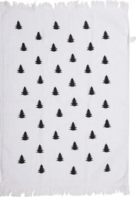 Bílý kuchyňský froté ručník se stromky Black&White X-Mas - 40*66 cm