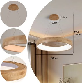 Brilagi -LED Lustr na lanku FALCON WOOD LED/40W/230V 3000/4000/6000K 60 cm dřevo