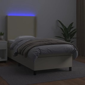 Box spring postel s matrací a LED krémová 80x200 cm umělá kůže 3139231