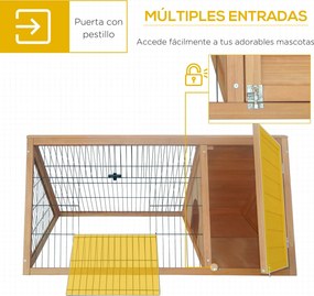 Triangulární králičí kotec PawHut z přírodního dřeva 116x62,2x52,5 cm s dveřmi a drátěnou síťkou