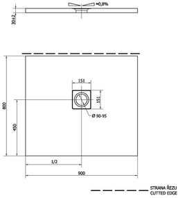 Polysan, FLEXIA sprchová vanička z litého mramoru s možností úpravy rozměru 90x80x3cm, 72927