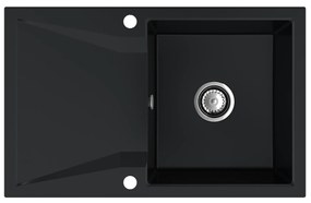 Sink Quality Obsidian, kuchyňský granitový dřez 790x500x210 mm + chromový sifon, černá, SKQ-OBS.C.1KDO.X
