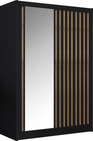 Skříň s posuvnými dveřmi, černá/dub craft, 150x215 cm, LADDER