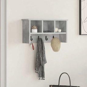 věšák, nástěnný, 3 poličky, háčky, kompozitní dřevo, 26x50x16 cm, beton šedá, Dekorino TK20260020