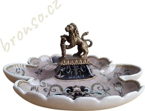 Porcelánová miska s bronzovým lvem – dekorativní servírovací mísa ve stylu Art Nouveau