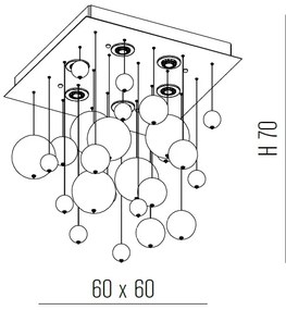 Metal Lux 254.360.01 Bolero, luxusní závěsné svítidlo, 25 kuliček čirého skla, 6x10W GU10, 60x60cm, délka závěsu: 70cm