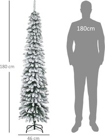 HOMCOM Umělý vánoční stromek, zasněžený, úzký design, nehořlavý, 180 cm, zelená/bílá