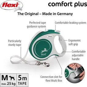 FLEXI Vodítko Comfort Plus M zelené / Pásek 5 m / Samonavíjecí / Pro p