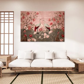 Obraz na plátně, Květiny a ptáci Chinoiserie - 90x60 cm