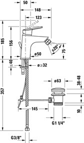 Duravit No.1 - Bidetová páková baterie s odtokovou soupravou, chrom N12400001010