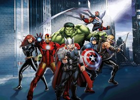 Dětská vliesová fototapeta na zed' Marvel Avengers ve Městě, Disney | 360 x 270 cm | DFTDNXXL 5079