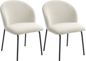 HOMCOM Set 2 židlí do jídelny z žebrovaného sametu, kuchyňské židle s kovovými nohami, 56x58x78 cm, krémové