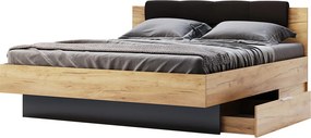 Postel 160x200, čalouněné čelo se šuplíky (bez rámu) Lava / dub kraft Luna