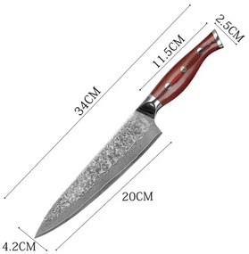 KnifeBoss kuchařský damaškový nůž Chef 8" (200 mm) Black & Red VG-10