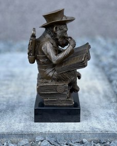 Bronzová socha soška - Opice s knihou Steampunk