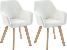 HOMCOM 2ks set jídelních židlí, polstrované sedadlo s sametovým vzhledem, dřevěné nohy, krémová