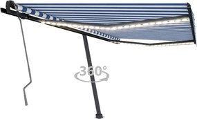 vidaXL Ručně zatahovací markýza s LED světlem 400 x 350 cm [3069825] Barva: Modro-bílá