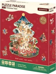 RoboTime Vánoční městečko / Dřevěné puzzle / tvar stromku / 200 dílků