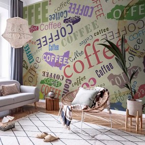 Fototapeta Vůně kávy - motiv kávy na pozadí s barevnými nápisy