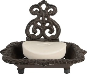 Hnědá antik litinová mýdlenka s ornamentem - 15*11*11 cm