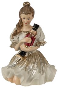 Béžová vánoční dekorace socha Balerína s Louskáčkem - 10*10*13 cm
