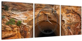 Obraz - tunel ve skále (s hodinami) (90x30 cm)