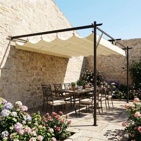 Střešní pergola na terasu cca 4x3m Střecha na terasu s nastavitelnou střechou, montáž na stěnu UV 30+ krémově bílá