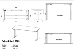 Polohovací pracovní stůl s elektricky nastavitelnou výškou s deskou v dubovém dekoru 80x180 cm Jet – Germania
