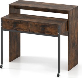Costway Rozkládací stolek malý s 2 zásuvkami a kolečky – 100 × 63 × 88 cm