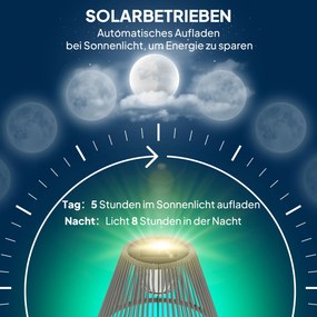 Outsunny Solární stojací lampa ratan Solární lampy se světelným senzorem 25 LED světel Solární světlo v boho stylu Ø33 x 135 cm
