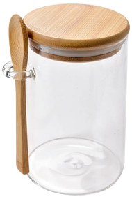 Skleněná úložná nádoba s dřevěným víčkem a lžičkou - 11*9*14 cm