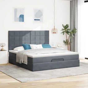 Osmanský rám postele s matracíes tmavě šedá 160x200cm samet 3314331