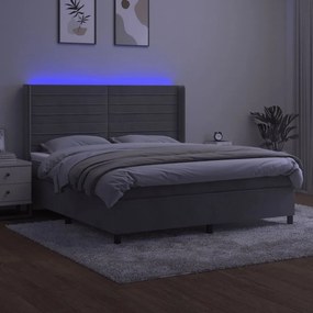 Box spring postel s matrací a LED světle šedá 160x200 cm samet 3139631