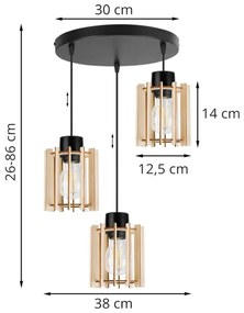 Závěsné svítidlo TIMBER 7, 3x dřevěné stínítko, O