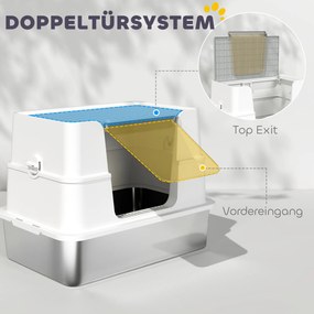Nádoba na kočičí stelivo, nerezová ocel, vnitřní prostor XL, s lopatkou, světle šedá
