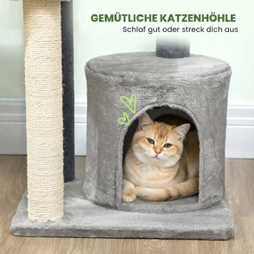 PawHut Škrabadlo 103 cm, kočičí strom s kočičí jeskyní, platformami, sisalovými škrabacími sloupky, plyšový míček pro kočky do 5 kg, šedá