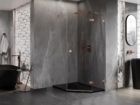 Mexen Lunar, pětiúhelníkový sprchový kout s pravým sklonem 90 x 100 cm, 8mm čiré sklo, profil měděná matná, 831-090P-100L-65-00-P