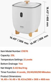 25 L vědro ohřívače ručníků s LED obrazovkou Spodní vyhřívací sloupky Timer Bílá