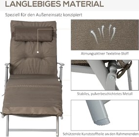 Sonnenliege Strandliege Gartenliege klappbar verstellbar mit Kissen Garten Metall Stoff Braun+Silber 137 x 63,5 x 100,5 cm