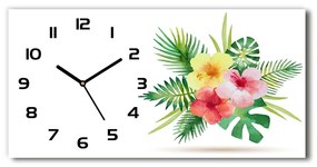 Wallmuralia Skleněné hodiny na stěnu Havajské květiny 60x30 cm