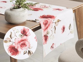 Biante Teflonový běhoun na stůl TF-023 Červené růže na bílém 35x180 cm