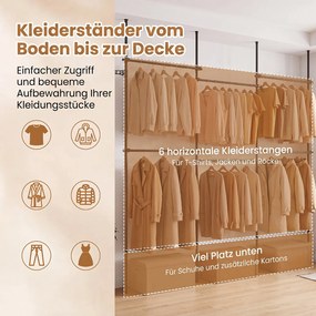 Costway Teleskopický tyčový stojan na oděvy Výškově a šířkově – černý
